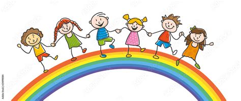 Kinder Auf Regenbogen Stock Vector Adobe Stock