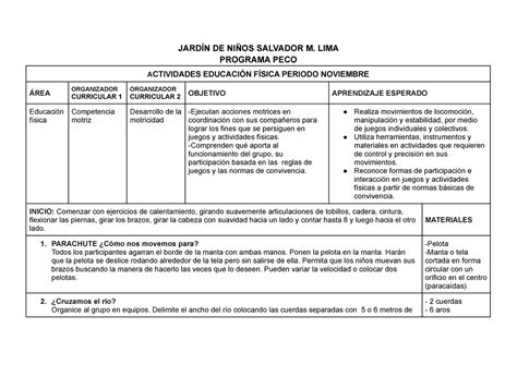 Planeación DE Educación Fisica Noviembre 2022 JARDÍN DE NIÑOS
