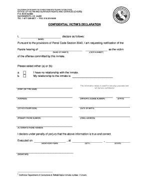 Fillable Online Cdcr Ca Victims Declaration Form California