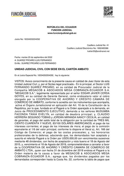 Modelo AUTO DE Calificacion DE Demanda REPÚBLICA DEL ECUADOR FUNCIÓN