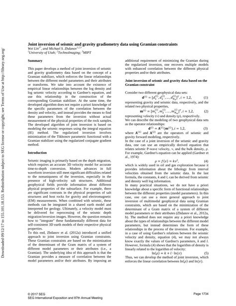 pdf joint inversion of seismic and gravity gradiometry data · joint inversion of seismic