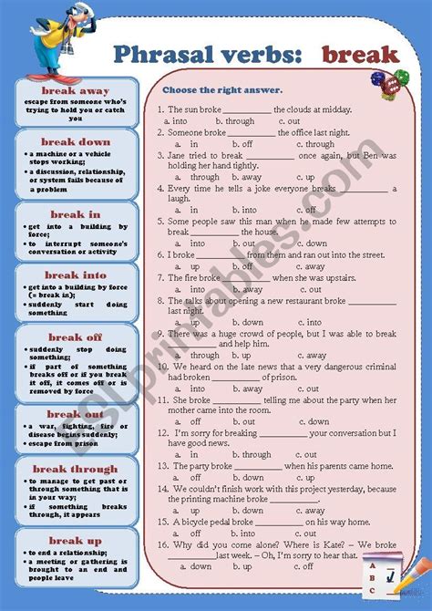 Phrasal Verbs Break With Keys ESL Worksheet By Manusyasya