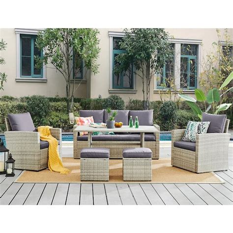 Barton 6 Piece Wicker Rattan Outdoor Patio Conversation Furniture Set