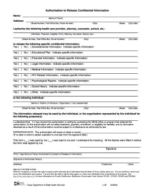 Fillable Online Dshs State Tx Authorization To Release Confidential