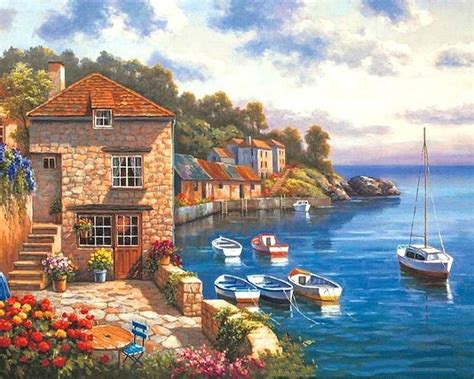 Petit Village Au Bord De La Mer M Diterran E Peinture Par Num Ro