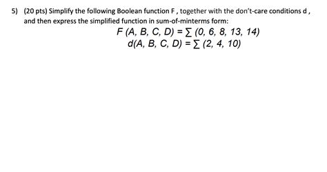 solved 5 20 pts simplify the following boolean function