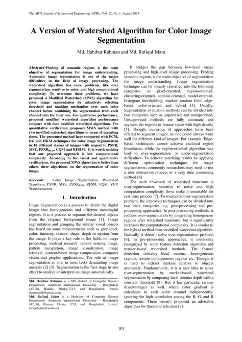pdf a version of watershed algorithm for color image segmentation