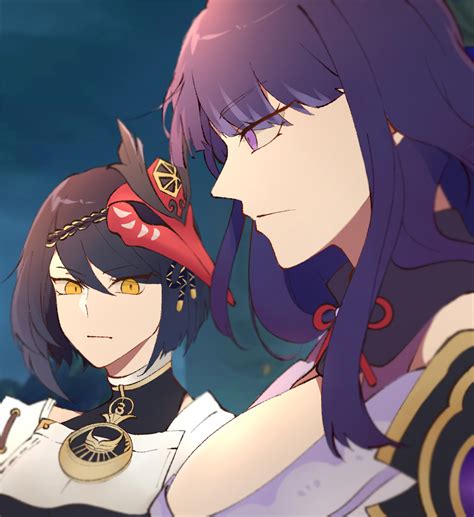 Raiden Shogun And Kujou Sara Genshin Impact Drawn By Arghkaashi