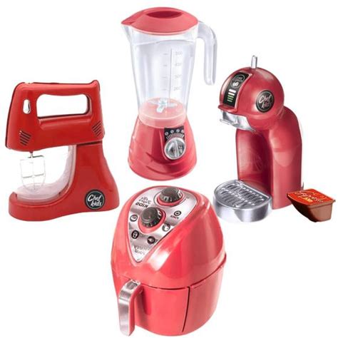 Kit 4 Brinquedos Cozinha Infantil Air Fryer Batedeira Liquidificador