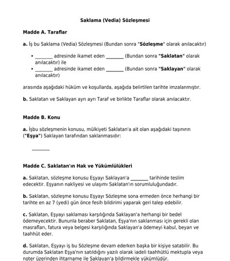 Saklama S Zle Mesi Online Rnek Ablon Word Ve Pdf