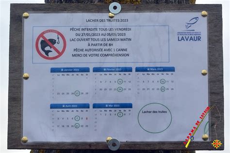 Calendrier des lâchers de truites 2023 AAPPMA de Lavaur Tarn