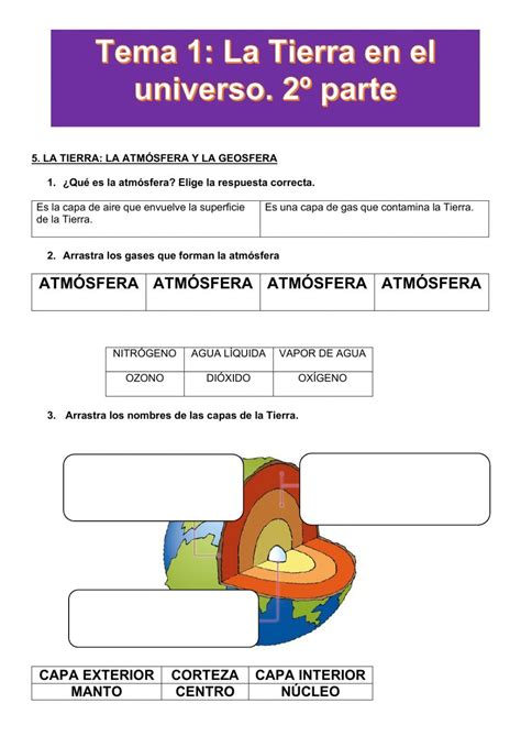 Ficha online de La Tierra para 5º PRIMARIA Puedes hacer los ejercicios