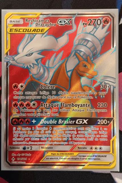 CARTE POKÉMON Reshiram et Dracaufeu GX 194 214 Alliance Infaillible