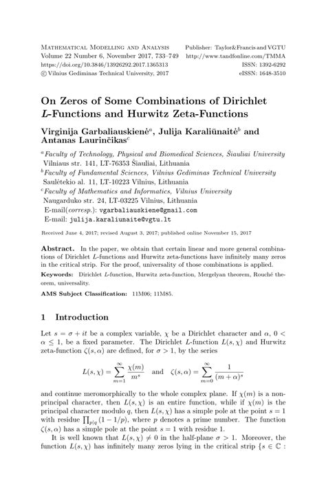 pdf on zeros of some combinations of dirichlet l functions and hurwitz zeta functions