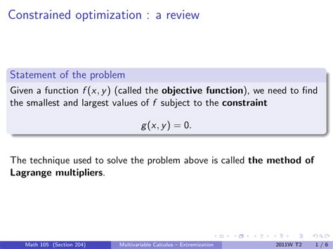 constrained optimization a review statement of the problem