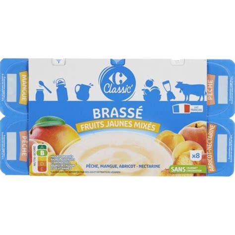Yaourt fruits jaunes mixés brassé CARREFOUR CLASSIC les 8 pots de