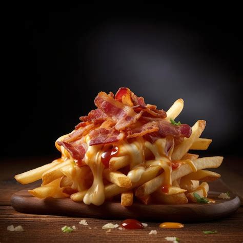 Papas Fritas Con Queso Cheddar Y Tocino Foto Premium