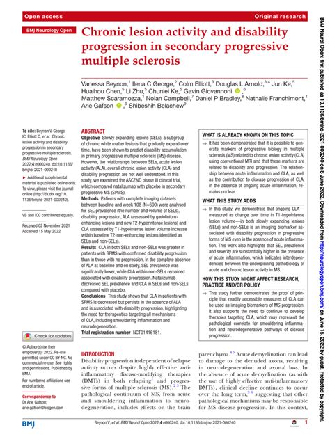 pdf chronic lesion activity and disability progression in secondary progressive multiple sclerosis