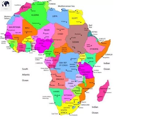 Free Labeled Map Of Africa Continent With Countries Capital Blank