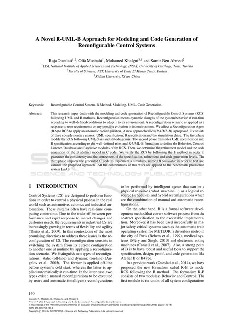 pdf a novel r uml b approach for modeling and code generation of reconfigurable control systems