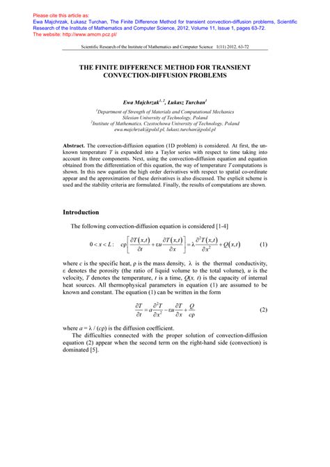 pdf the finite difference method for transient convection diffusion problems