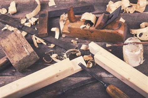 Menuiserie Outils De Travail Du Bois De Vintage Sur La Table En Bois