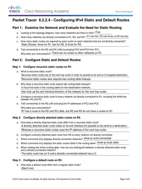 completed doc 6 2 2 4 configuring ipv4 static and default routes form pdf pdf router