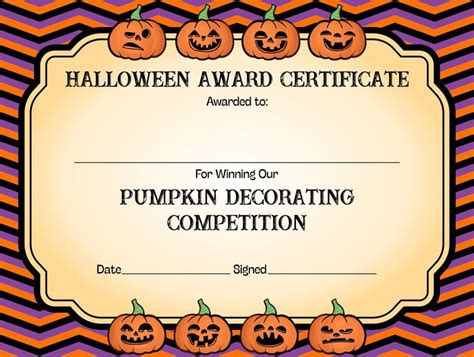 Printable Halloween Award Certificate Pumpkin Decorating Competition