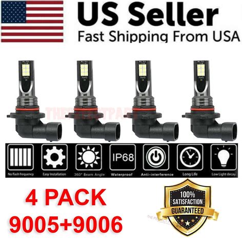 9005 9006 LED Headlights Kit Combo Bulbs 8000K High Low Beam Brightest