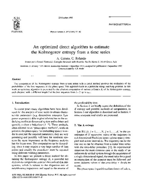 pdf an optimized direct algorithm to estimate the kolmogorov entropy from a time series