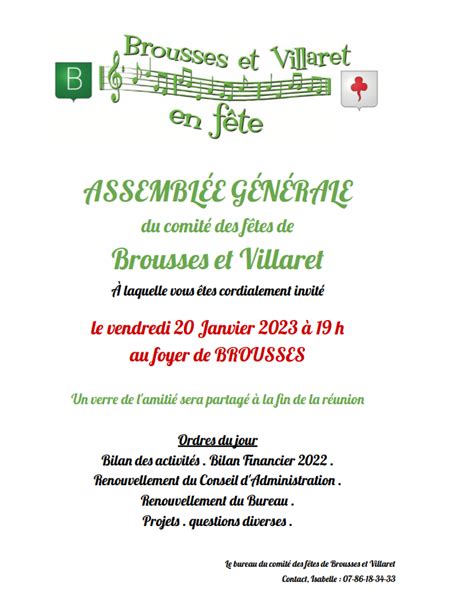 Assemblée générale Comité des fêtes Brousses et Villaret