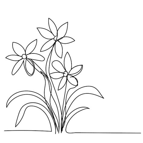 Dibujo de una sola línea de fondo blanco de un campo de flores Vector