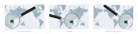 Blue Abstract Mapas Del Mundo Con Lupa En El Mapa De Tanzania Con La