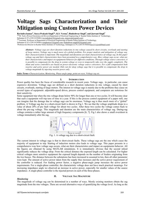 pdf voltage sags characterization and their mitigation using custom power devices