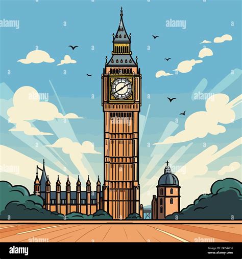Big Ben Big Ben Hand Drawn Comic Illustration Vector Doodle Style