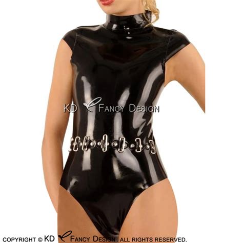 Black Sexy Latex Swimsuit With Cap Sleeves And Back Zipper Rubber