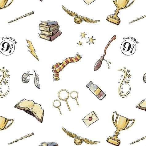Harry Potter Iconos Fondo blanco Tejido acolchado de algodón 1 2 YARDA