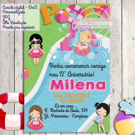 Convite Aniversário Festa na Piscina Pool Party Elo7