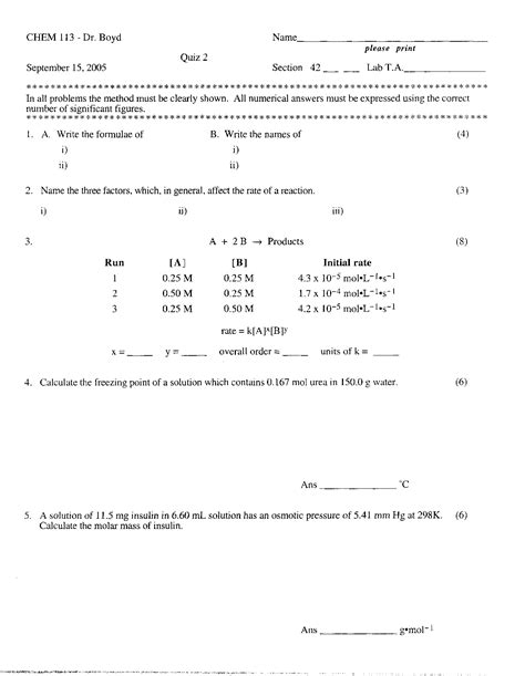 calculate freezing point of solution quiz 2 chem 113 docsity