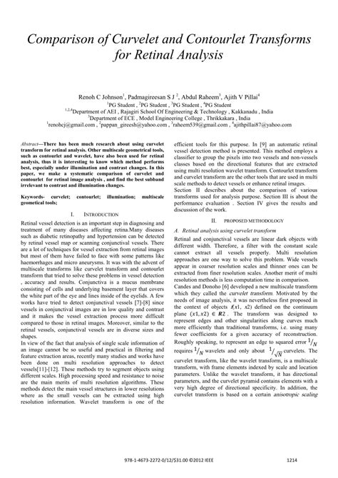 pdf comparison of curvelet and contourlet transforms for retinal analysis