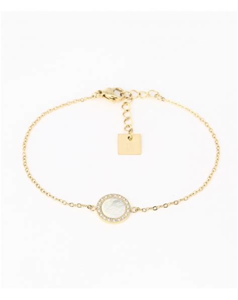 Bracelet Zag Linda acier doré nacre