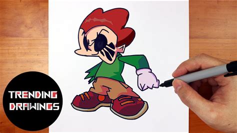 Cómo dibujar el personaje FNF MOD Triple Trouble Pico Easy paso a paso