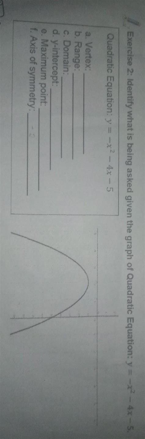 exercise 2 identify what is being asked given the graph of quadratic equation y x² 4x 5