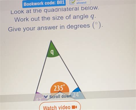 solved bookwork code b01 allowed look at the quadrilateral below work out the size of angle q