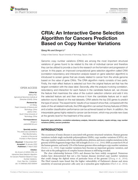 [pdf] cria an interactive gene selection algorithm for cancers prediction based on copy number