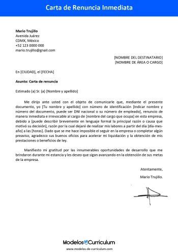 Modelo De Carta De Renuncia En Ingles