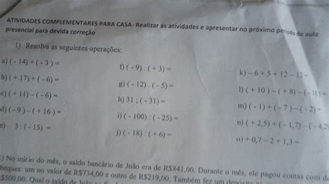 Solved ATIVIDADES COMPLEMENTARES PARA CASA Realizar As Atividades E