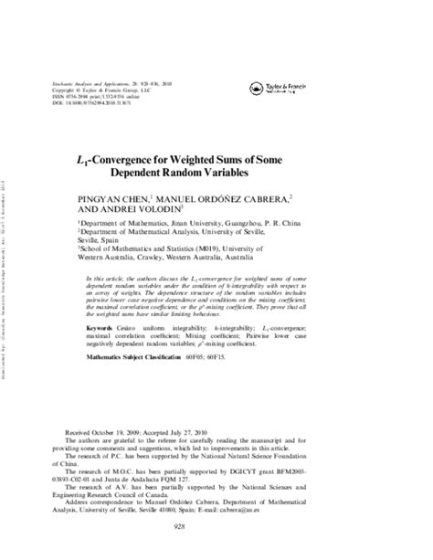 pdf l1convergence for weighted sums of some dependent random variables andrei volodin