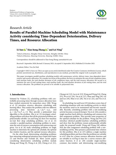 pdf results of parallel machine scheduling model with maintenance activity considering time