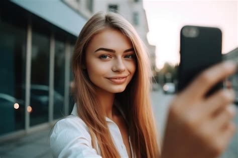 Premium Ai Image Shot Of A Beautiful Young Woman Taking A Selfie On Her Phone Created With